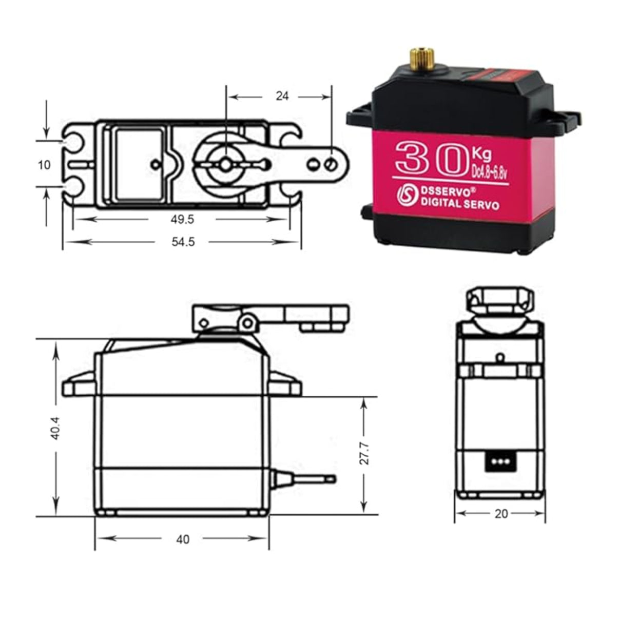 DSServo DS3230 30kg Waterproof Servo Motor 180°, 270°, 360° Optional ...