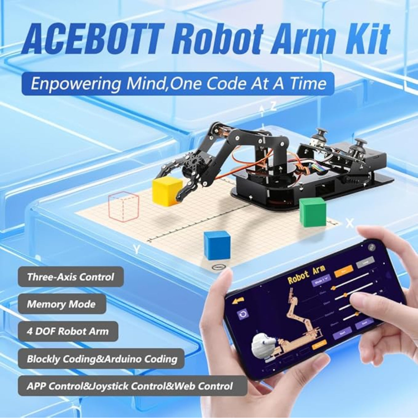 Buy ACEBOTT ESP32 Programmable Robot Arm Kit 4-Axis Programmable Arm – REES52