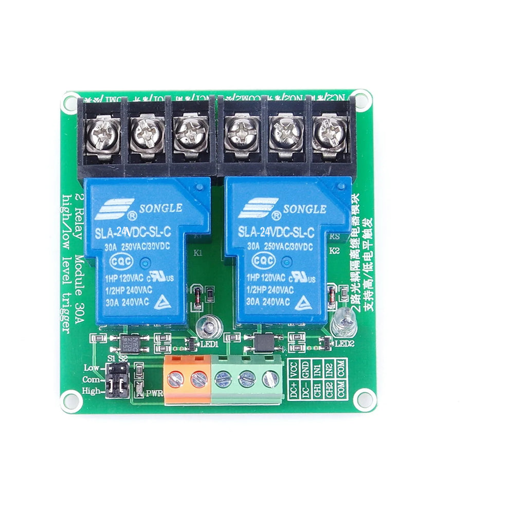 2-Channel 30A 24V Relay Module With High/Low Trigger Optocoupler – REES52