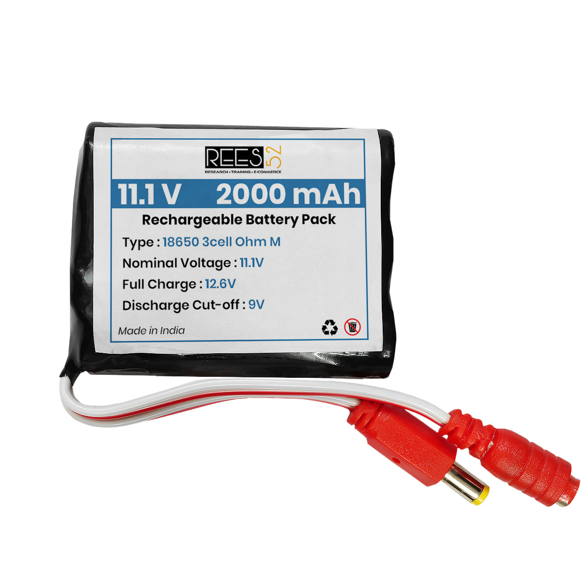 12V 2000mAh Rechargeable Battery 2Ah 3Cell 18650 Lithium-ion Battery ...