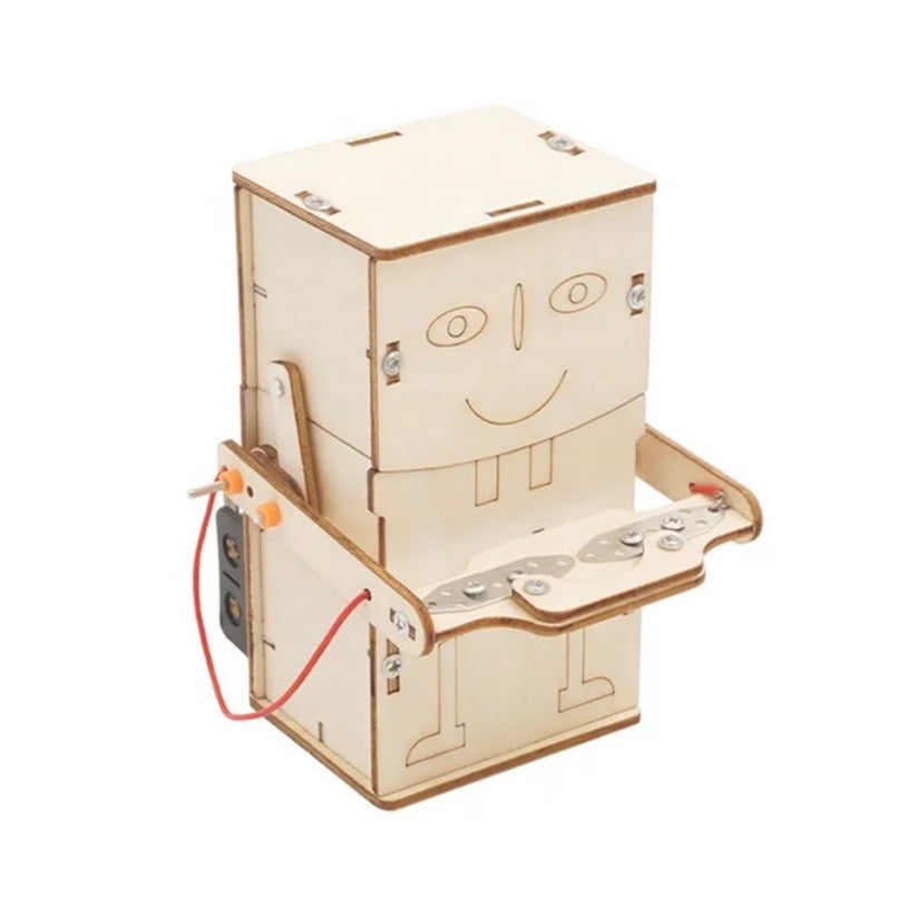 Wooden Coin Eating STEM Kit DIY Wooden Coin Eating Robot Kit – REES52