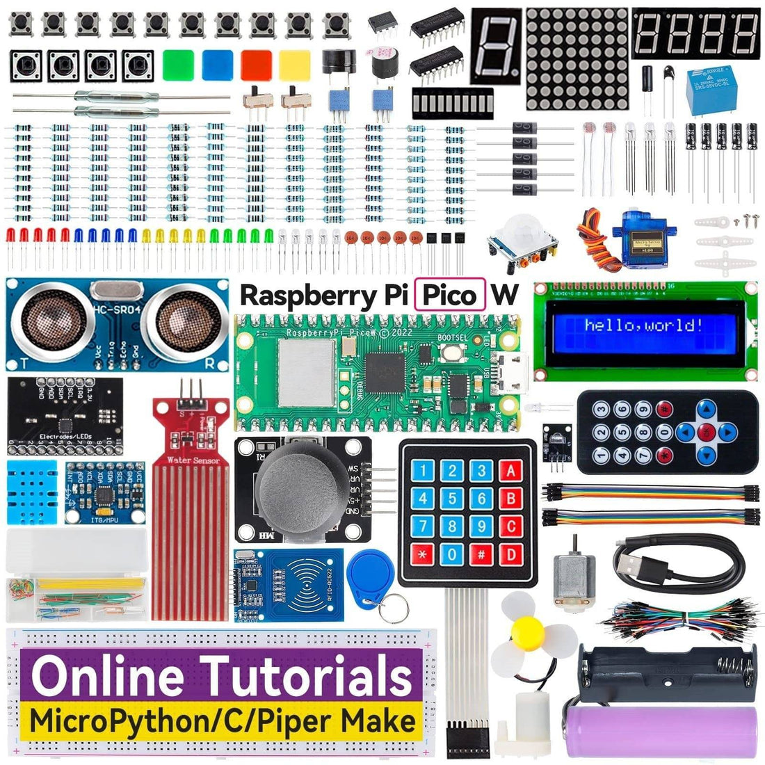 Raspberry Pi Pico W Ultimate Starter Kit, 450+ Items, MicroPython, Pip ...